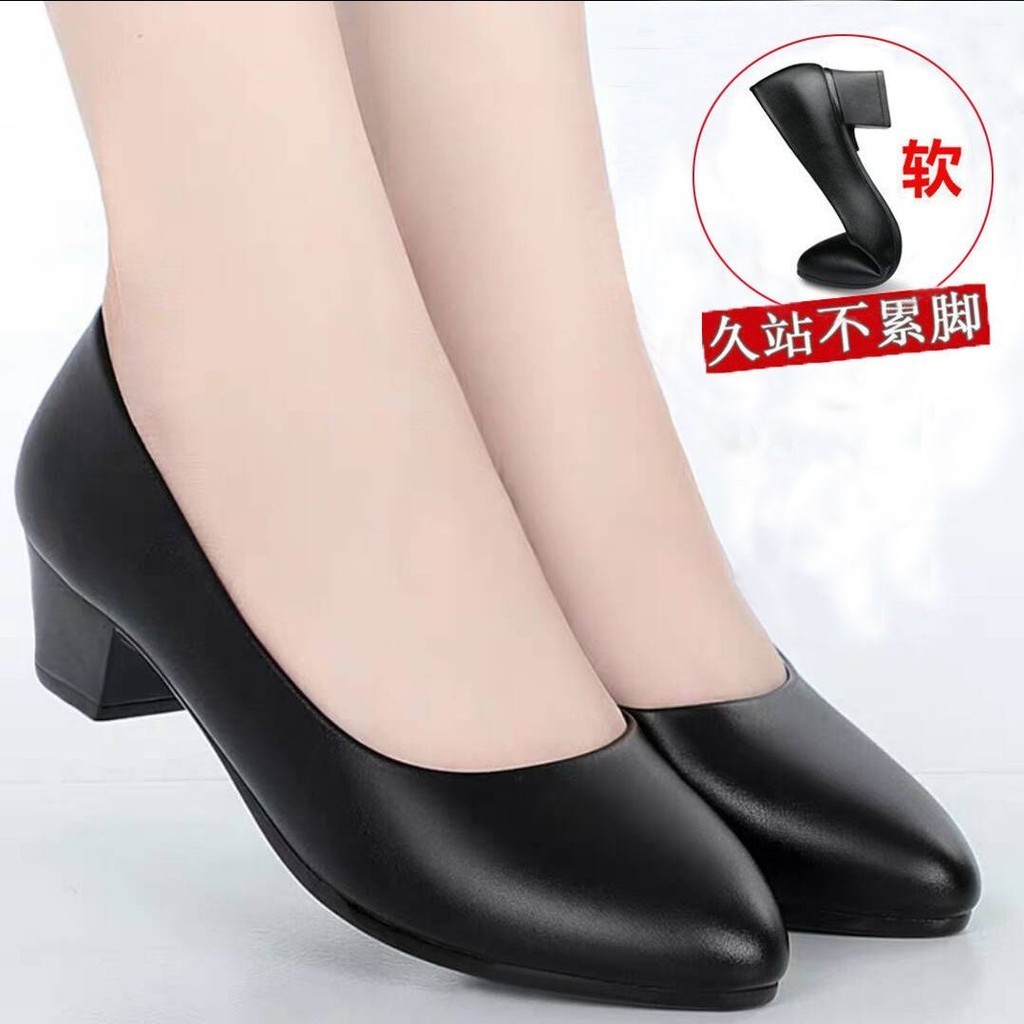Ready Stock Plus Size block Work Shoes Women's Black Spring and Autumn ...