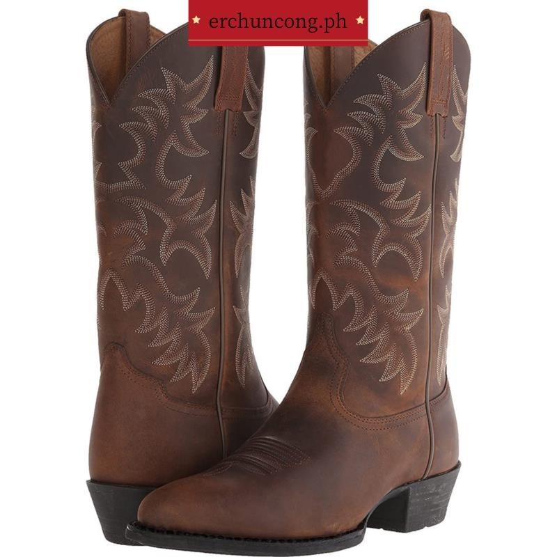 New Size 38-48 Embroidered high-heeled men's wood-rooted mid-tube boots ...