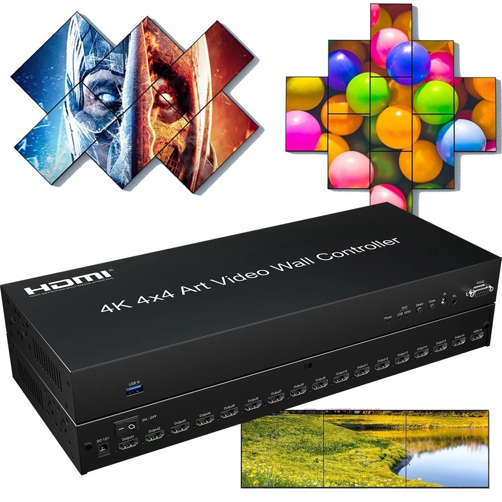 RQ`4K 4x4 Art Video Wall Controller USB 3.0 HDMI LED TV Splicer Box ...