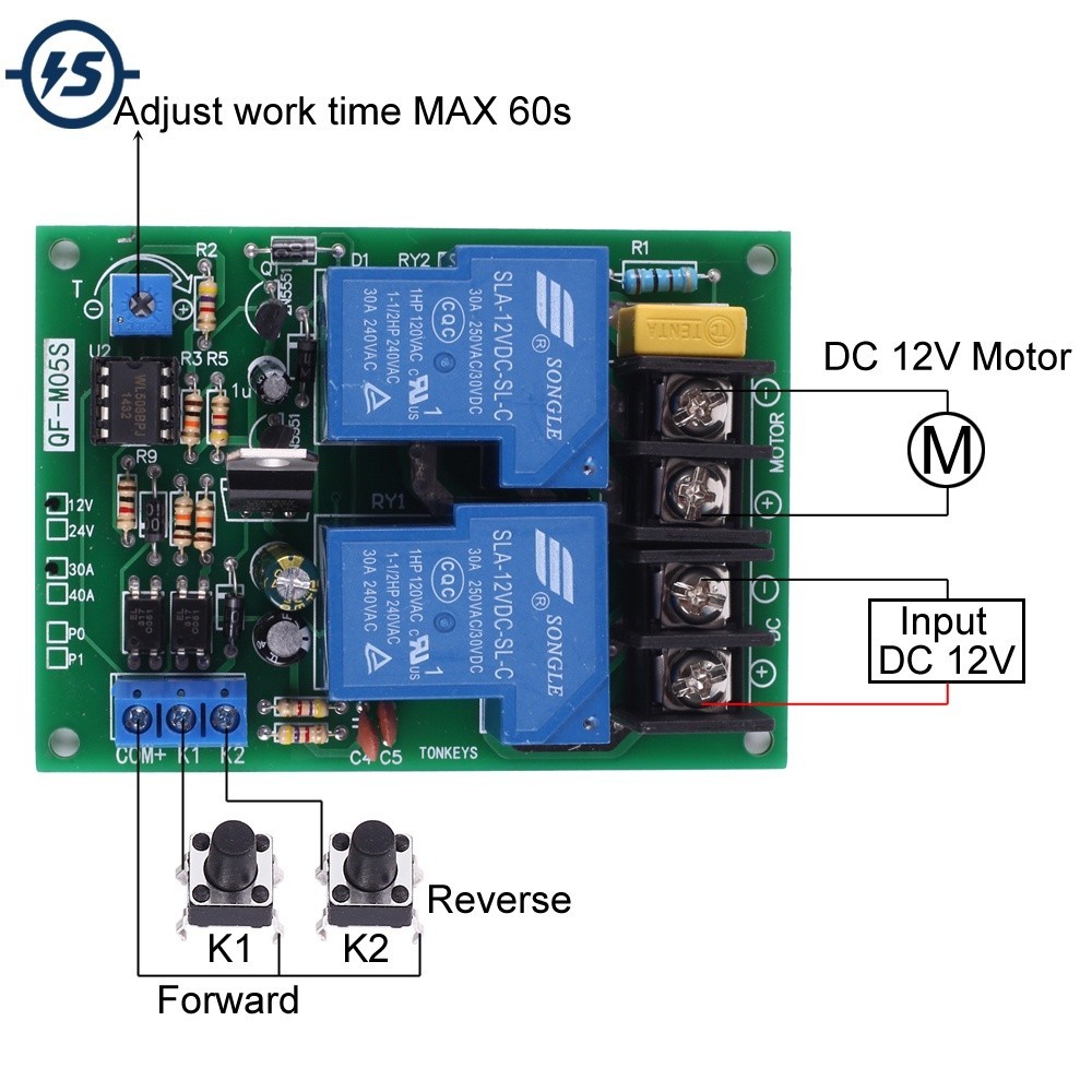 RQ`DC Motor Driver Module 30A 12V 300W 0-60s Automatic Delay Forward Reverse Controller | Shopee ...