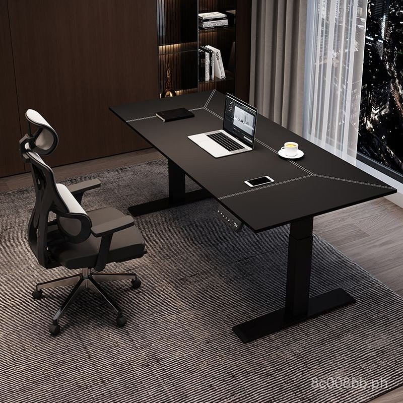 Trendy Electric Height Adjustable Desk Gaming Desk Saddle Leather ...
