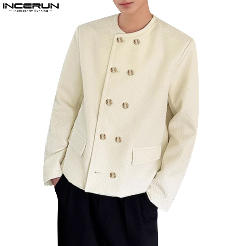INCERUN Men Korean Advanced Round Neck Double-Breasted Long Sleeve ...