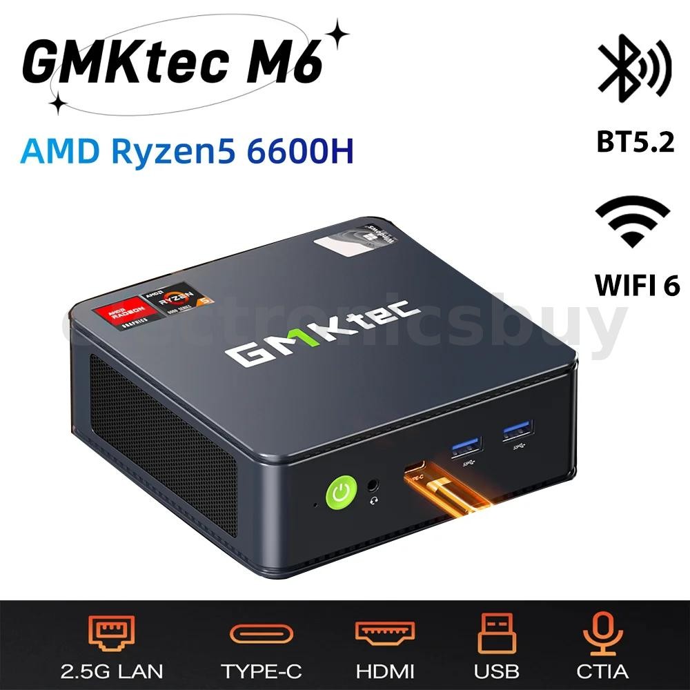 GMKtec M6 AMD Ryzen 5 6600H Mini PC Max 4.5GHz Windows 11 Pro WIFI 6E ...