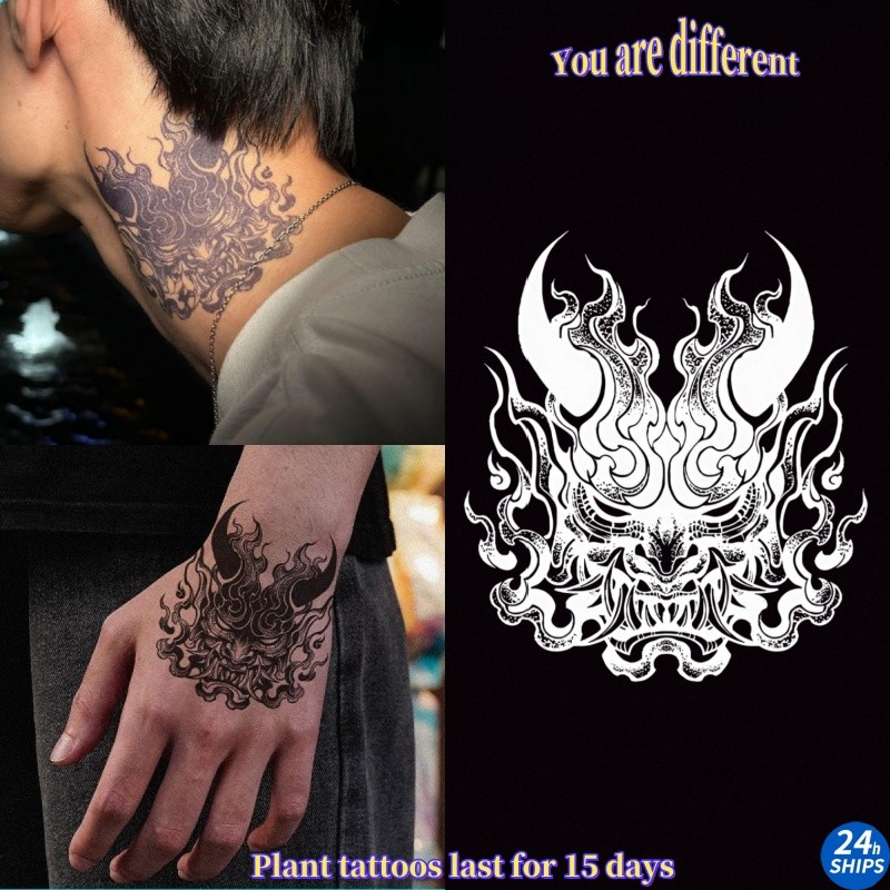 Bull horn pattern tattoo domineering male hand back plant tattoo ...
