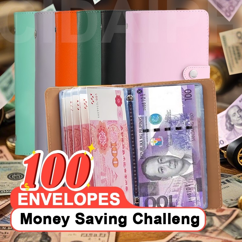 A6 PU Leather Challenge Notebook Ipon Planner 100 Envelopes Money ...