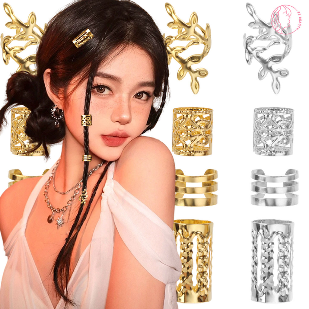 Y2k Millennium Style Dirty Braid Hair Accessories - Sweet Cool Braid Metal Hair Ring Set ...