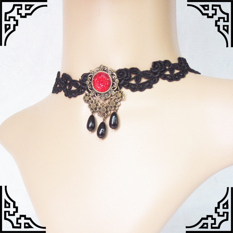 European American Retro Prom Elegant Temperament Black Lace Crystal ...