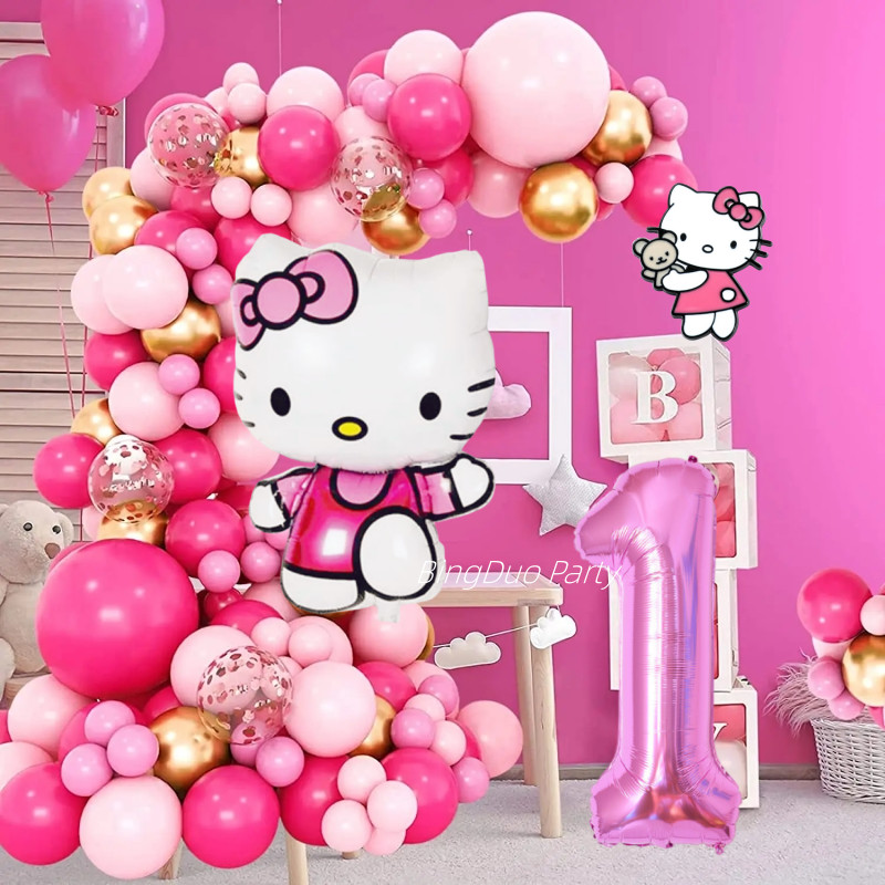 Hello Kitty Theme Party Balloon Garland 32inch Pink Number Balloon Girl ...