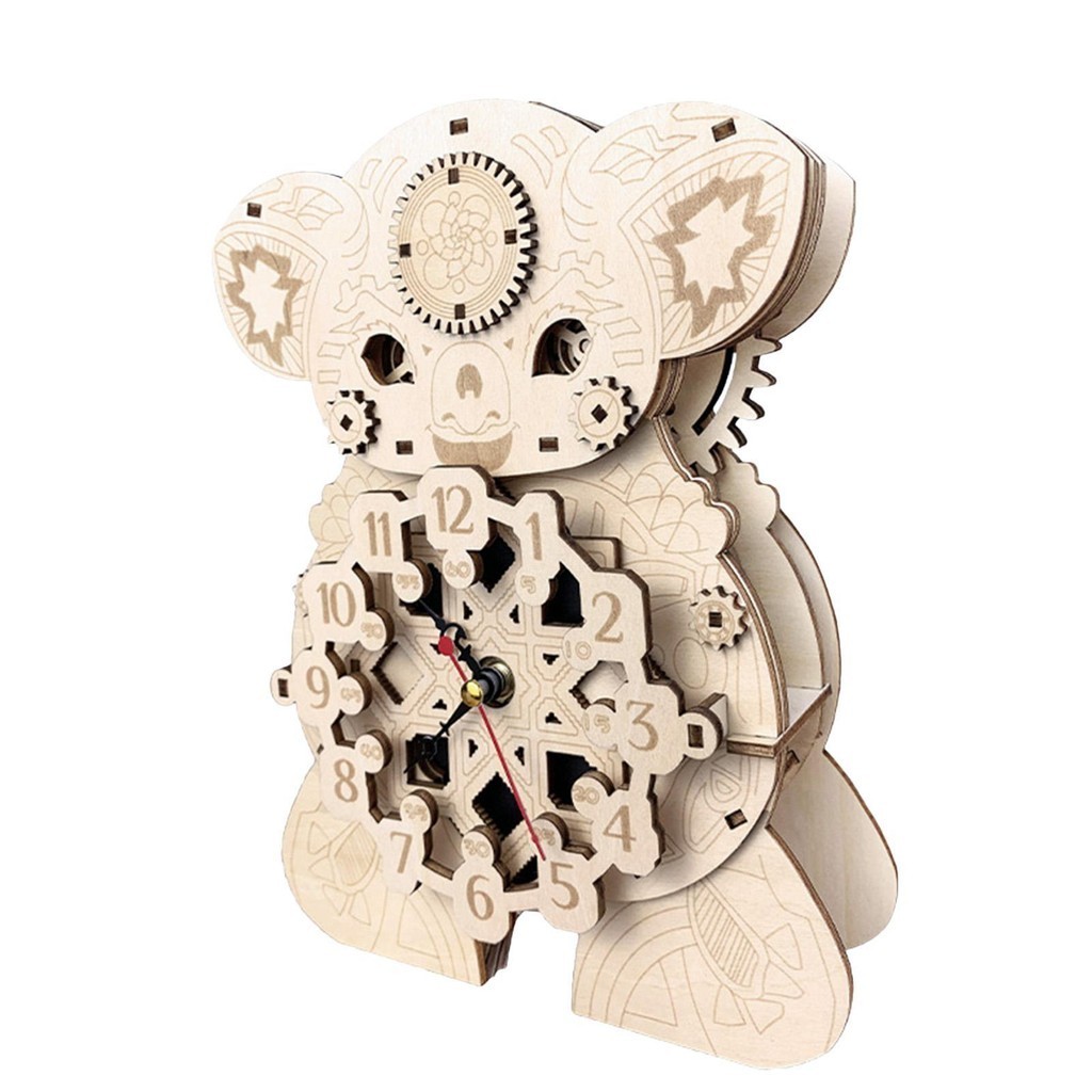 Wooden Clock Puzzle Koala Clock DIY Model Kits 3D Puzzles for Adults ...