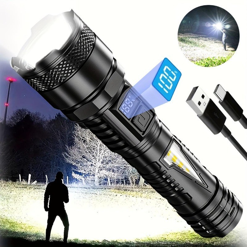 Led Flashlight Rechargeable Portable Zoomable Flashlight, Intelligent ...
