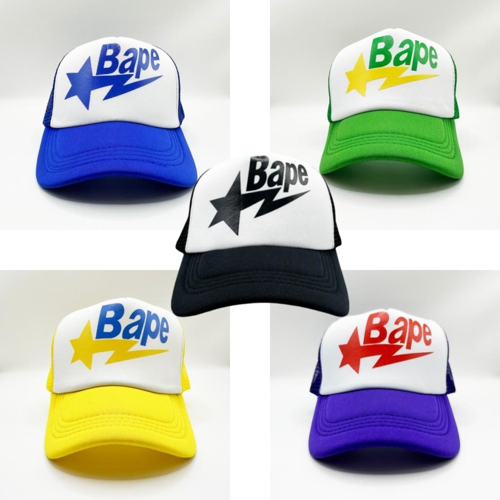 Bape letter printing mesh cap men's fashion outdoor shade trucker cap ...