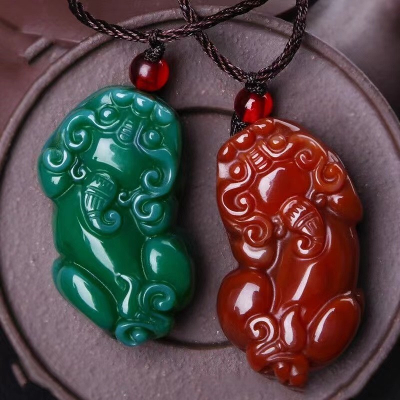 BGLY Green Pixiu Stone Necklace Fengsui Pixiu Necklace Piyao Jade Stone ...