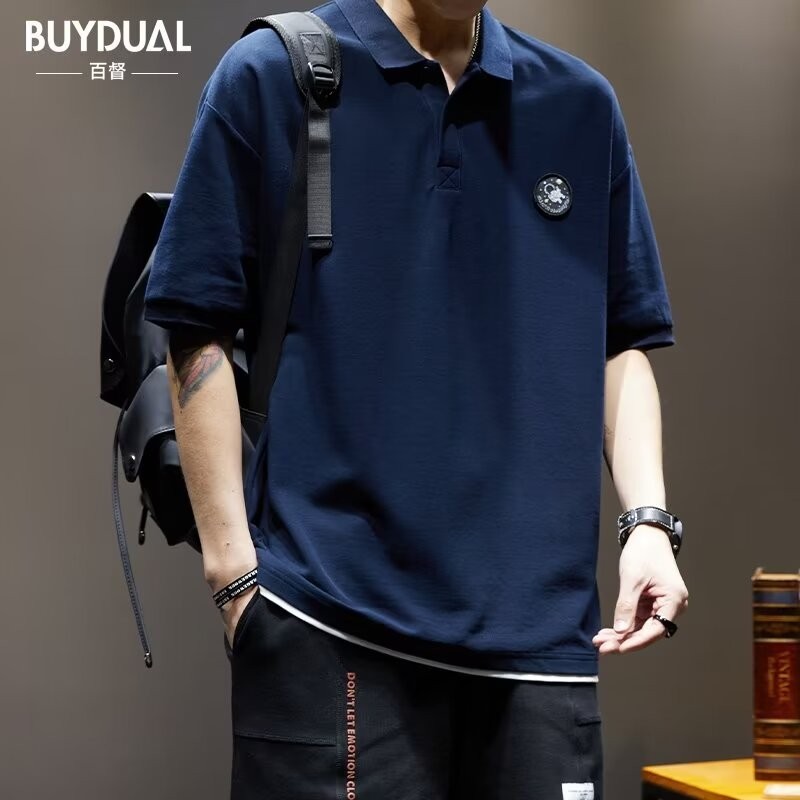 M-8XL Fashion Simple Polo Shirt Men Plus Size T Shirt Simple Loose ...