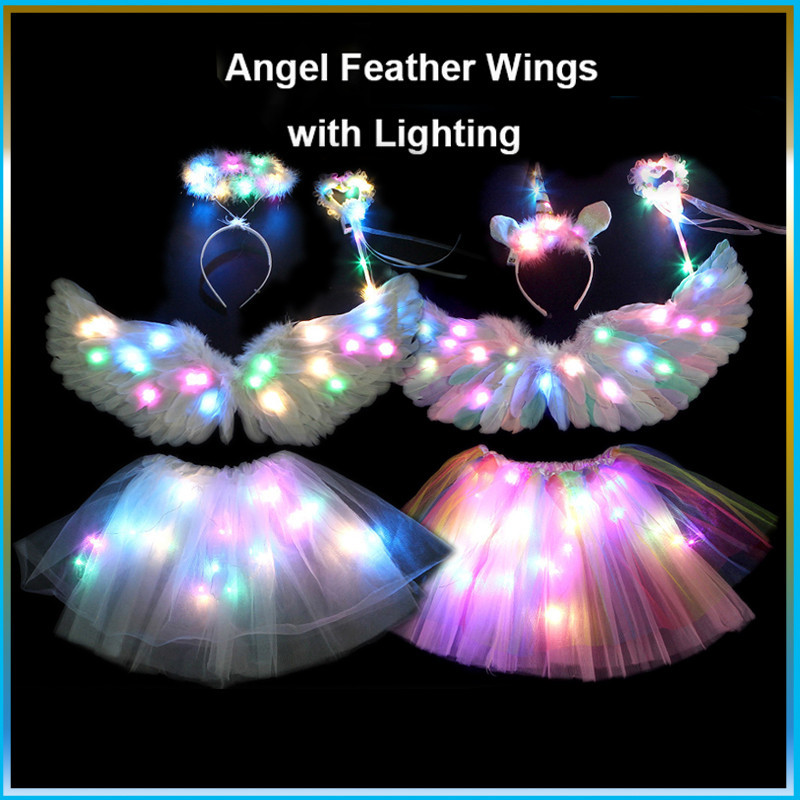 Lighting Angel Wings for Kids Girls Boys Fancy Dress Birthday Halloween ...