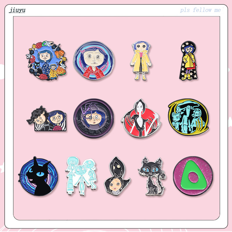 24 Style Horror Animated Films Coraline Doll Pins Punk Character Metal ...