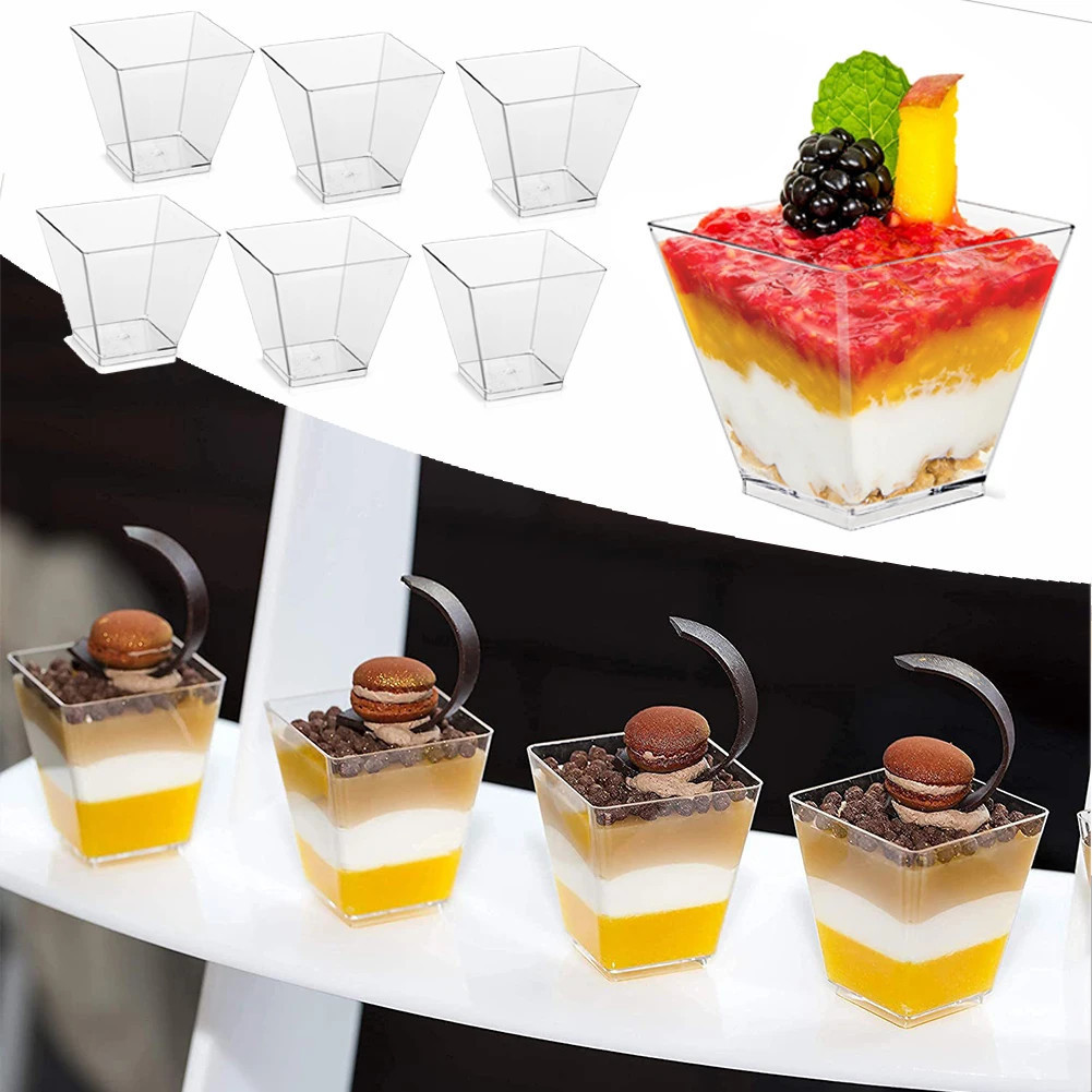 60ml 50pcs Square Clear Mousse Cups Plastic Dessert Cups Appetizer Cup ...