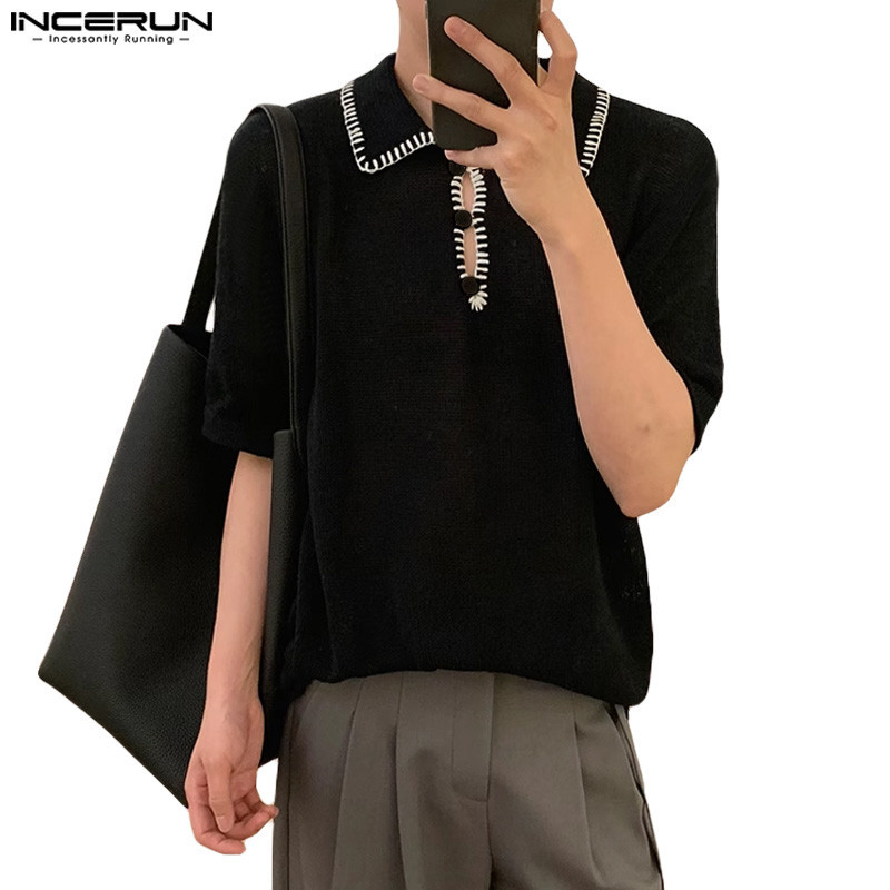 INCERUN Men Korean Designed Color Blocking Short Sleeve Lapel POLO ...