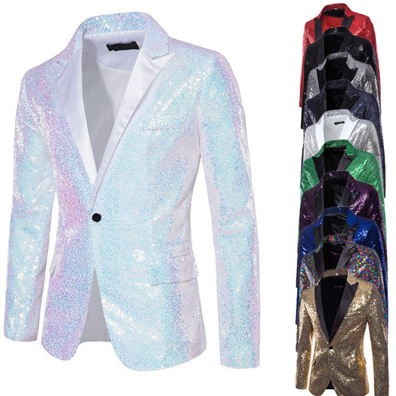 Suit men's performance dress sequin European size suit nightclub men's ...