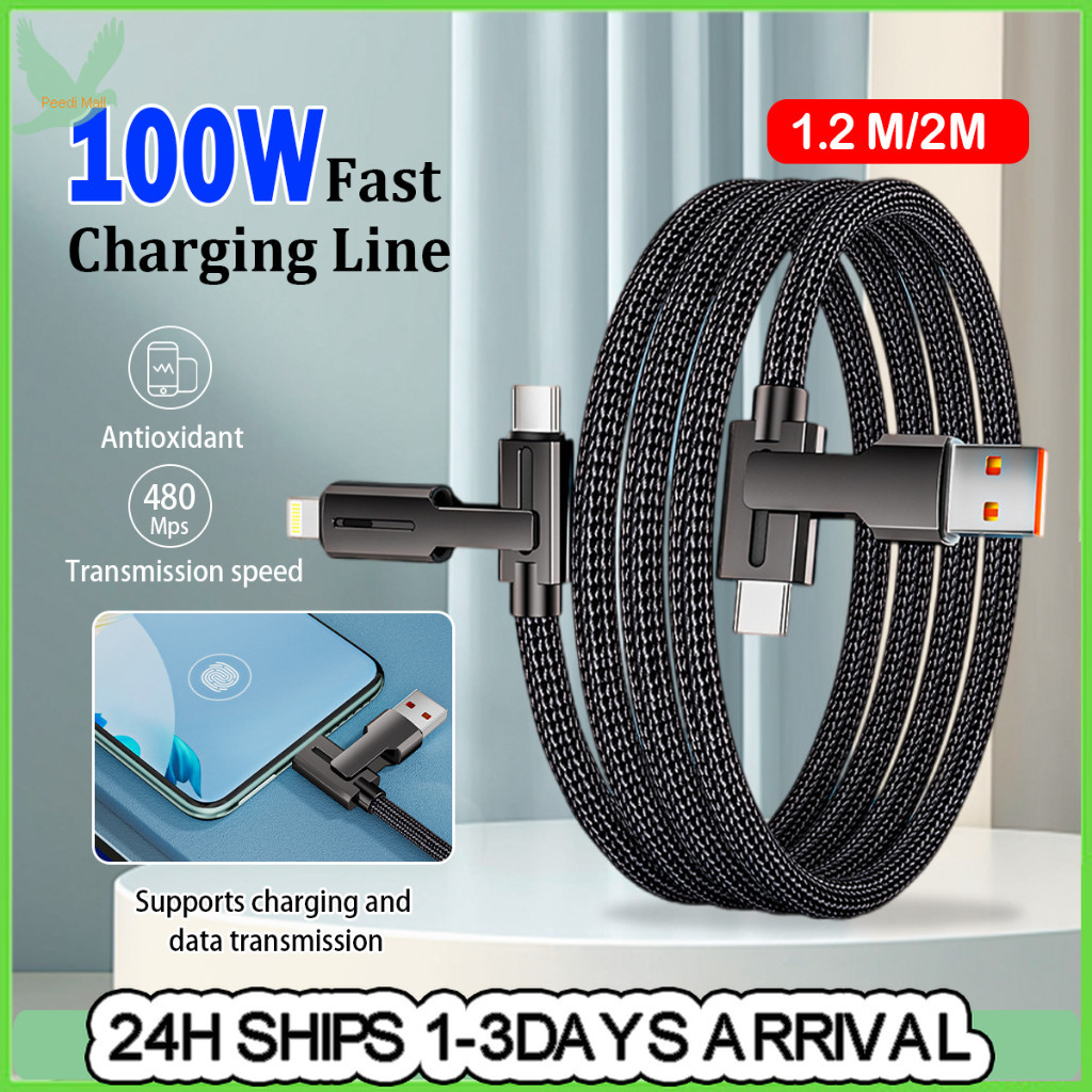 100W Fast Charging Cable 4 in 1 USB+Type C PD Flash Charging Zinc Alloy Charger Cable For ios ...
