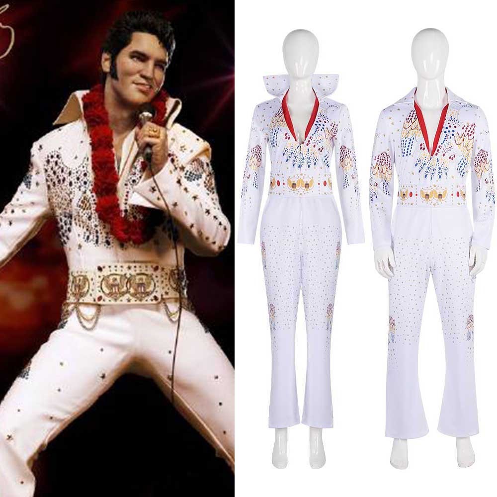 Movie Presley Cosplay Costume Diamond Rock Singer Cosplay Adult White ...