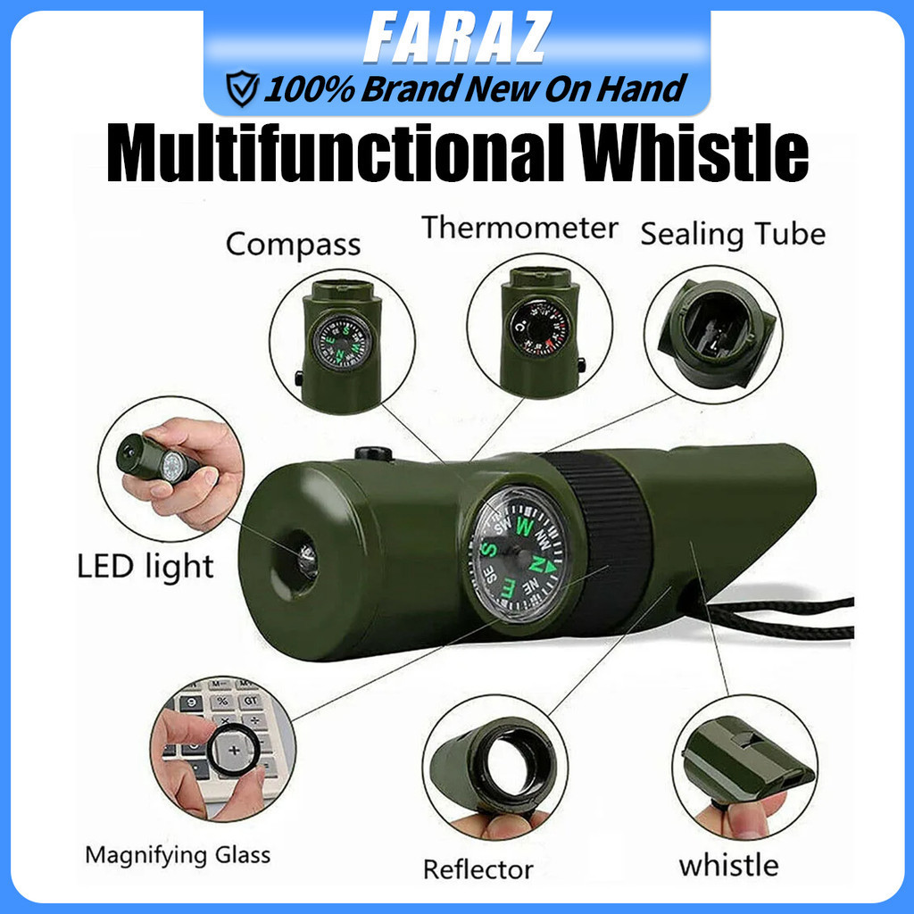 Survival Tool Set with Torch and Magnifier Multifunctional Whistle 7 In ...
