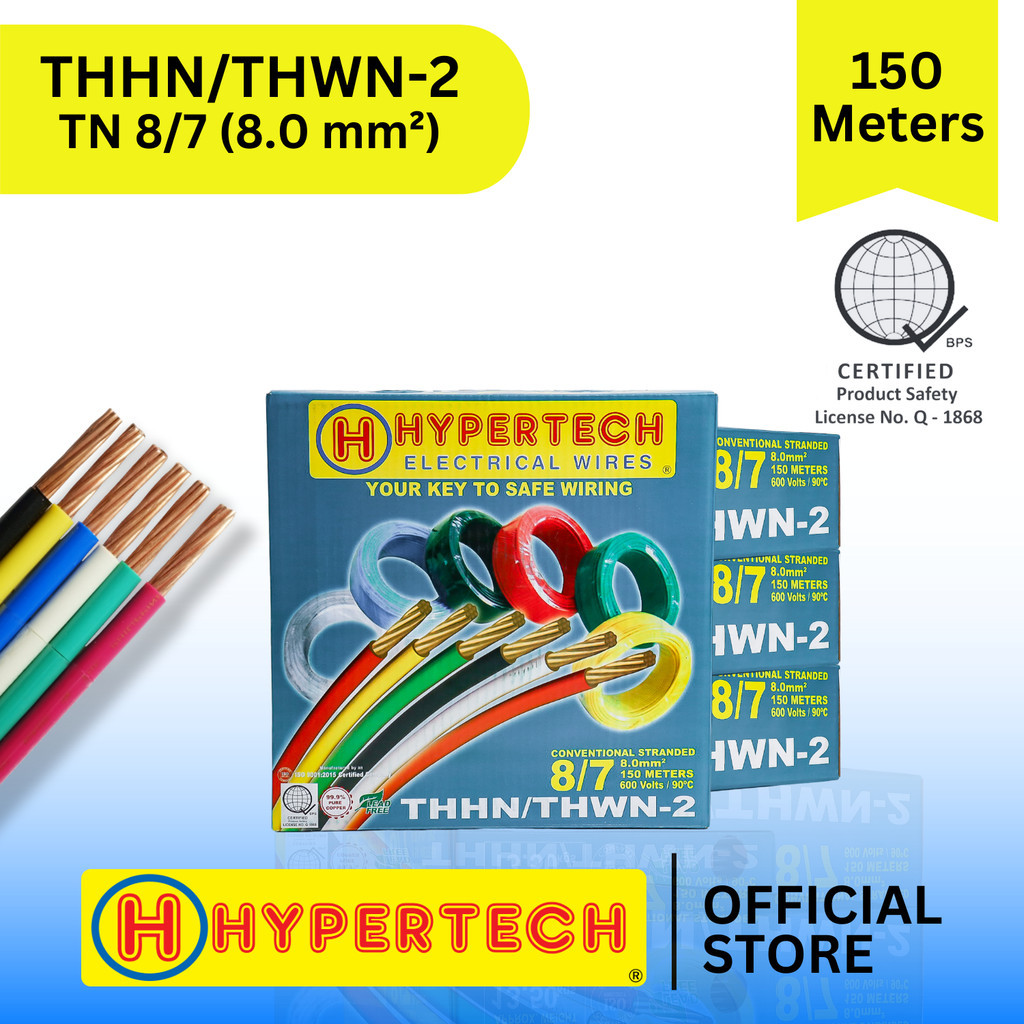 Hypertech THHN/THWN2 Stranded Wire #8/7 - 150meters High-Performance Electrical Wires 100% Lead ...