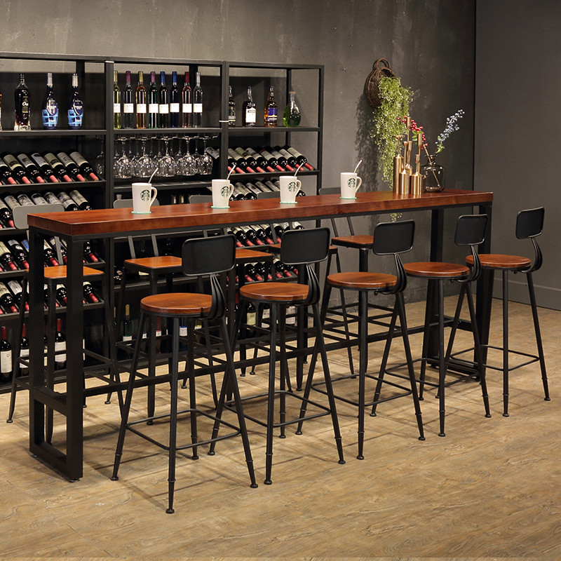 Coffee Shop Solid Wood Bar Counter Occasional Table and Chair Bar Chair ...