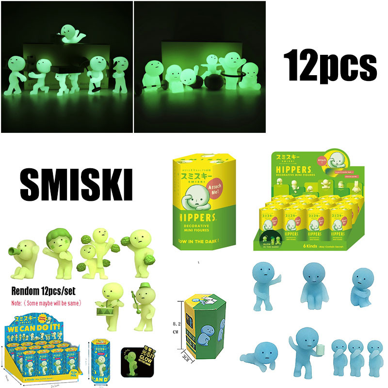 12pcs Smiski Hippers Mini Figure Luminous Smiski Standing Action ...