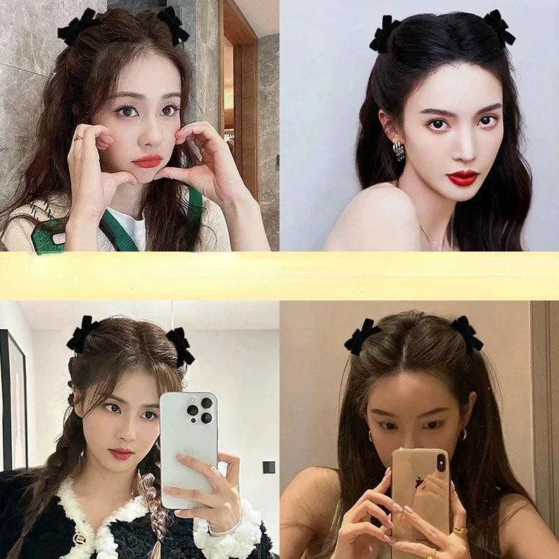Flocking Bow Clip Cute Princess Hairstyle Hairpin Female Forehead Side ...