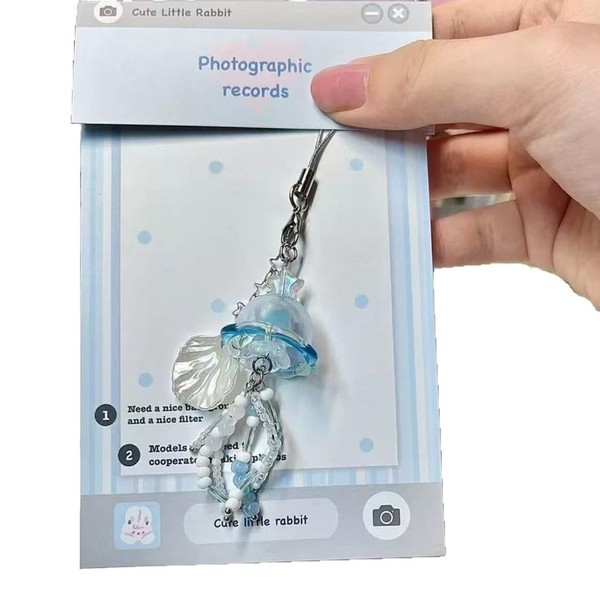 Ins Blue Jellyfish Key Chain Star Sea Shell Keyring Y2K Handmade ...