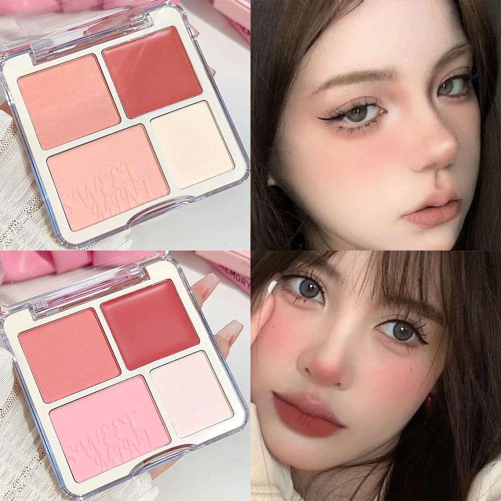4 Color Blush Palette Natural Face Blusher Waterproof Pink Cheek ...