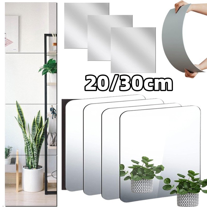 20/30cm Self Adhesive Mirror Sheets - Flexible Non Glass Mirrors - Home ...