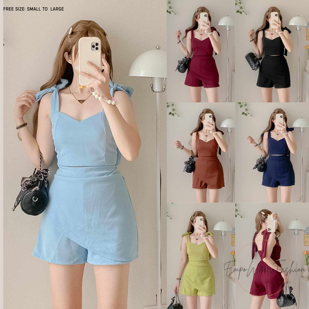 EWF | GWEN RIBBON TERNO SKORT COORDS CLASSY TRENDING OUTFIT FOR WOMEN | Shopee Philippines