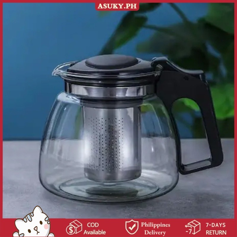 【Thick】1100ML Glass Tea Pot with Stainless Steel Strainer Heat ...