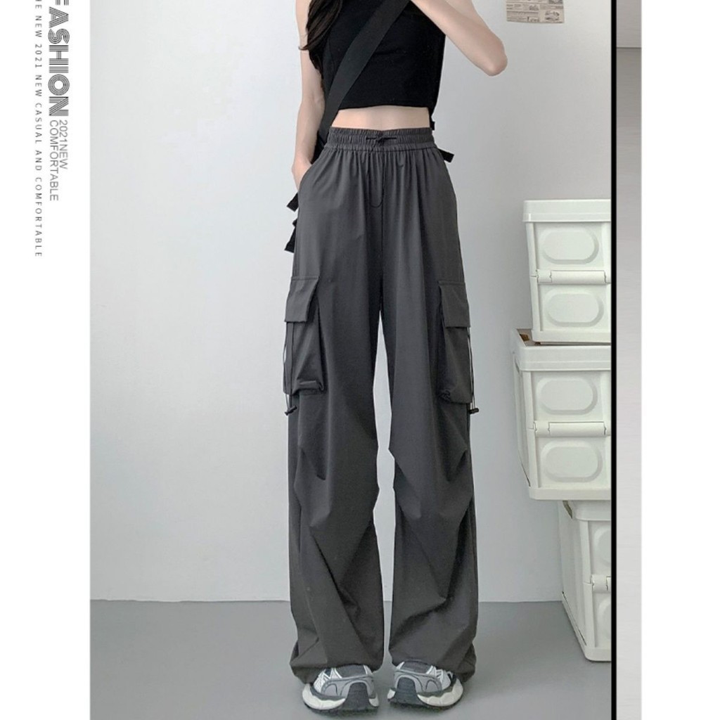 Parachute Overalls High Waist Gray Thin Style 2024 Summer Sports Pants ...