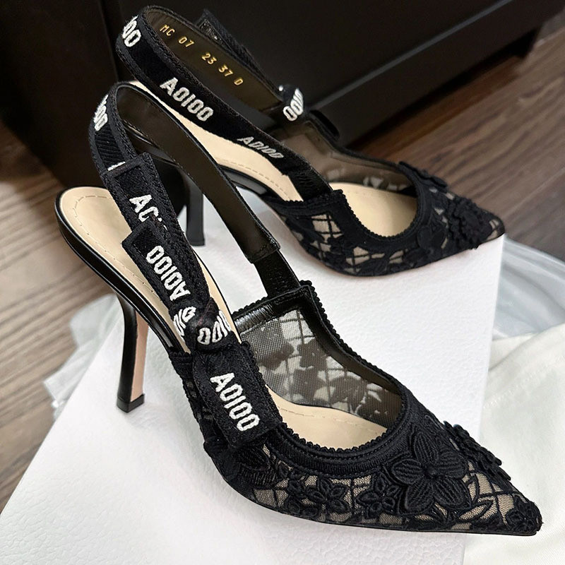 2024 New Style CD Embroidered Letter Bowknot Cat Heel High Heels Women ...