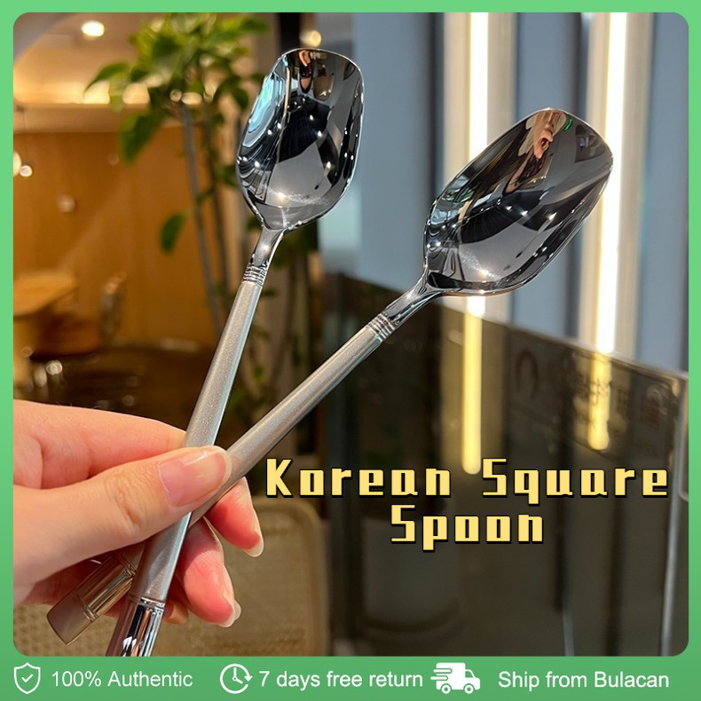 Stainless Steel Thickened Korean Square Spoon Large Round Spoon Soup ...