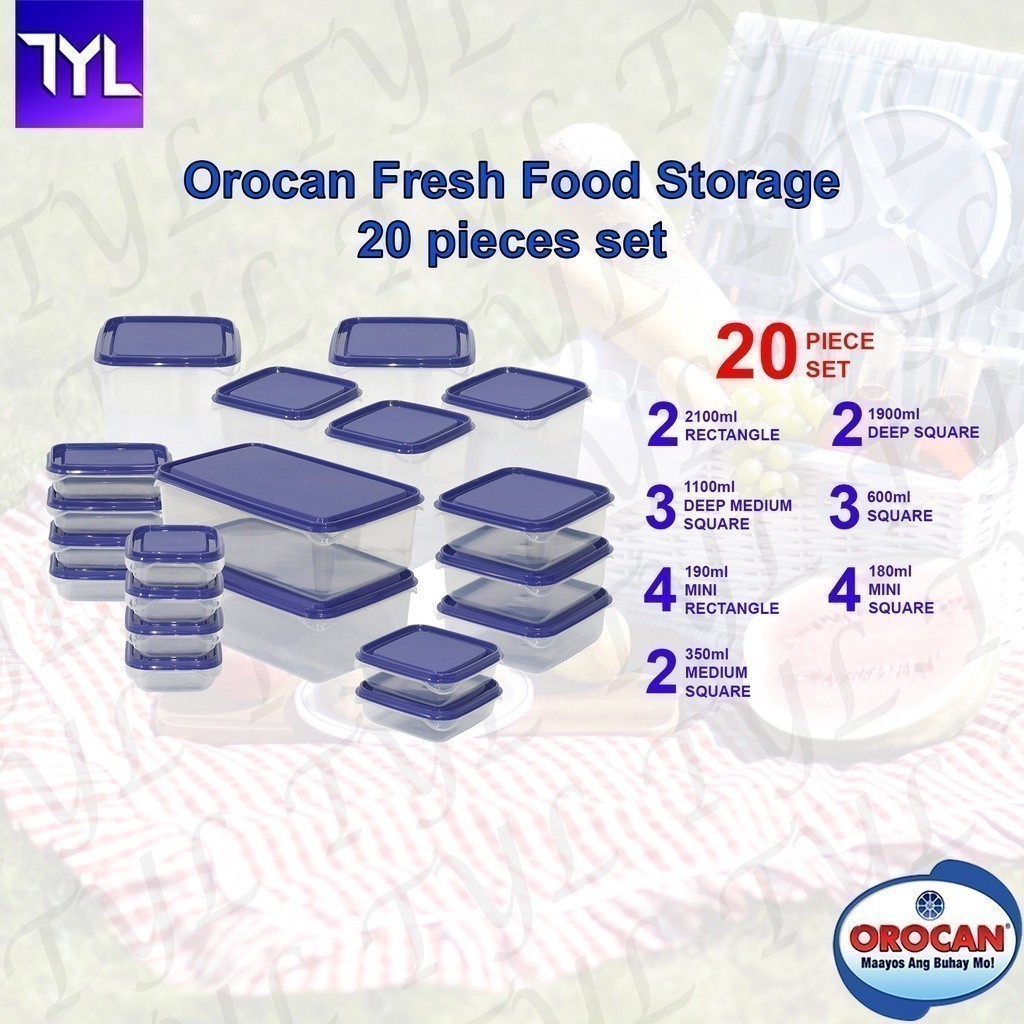 Orocan Fresh Food Storage 20pcs Set 7 Sizes Food Dispenser Space Saver ...
