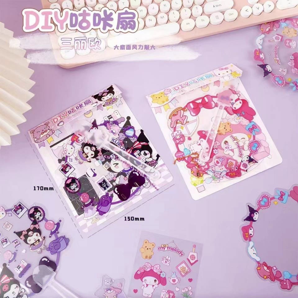 Kawaii Sanrio Guka Fan Cartoon Cinnamoroll Kuromi Melody Sticker DIY ...