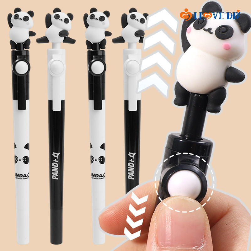 3Pcs/Set Creative Panda Rotating Gel Pens - Black Ink Signature Pens ...
