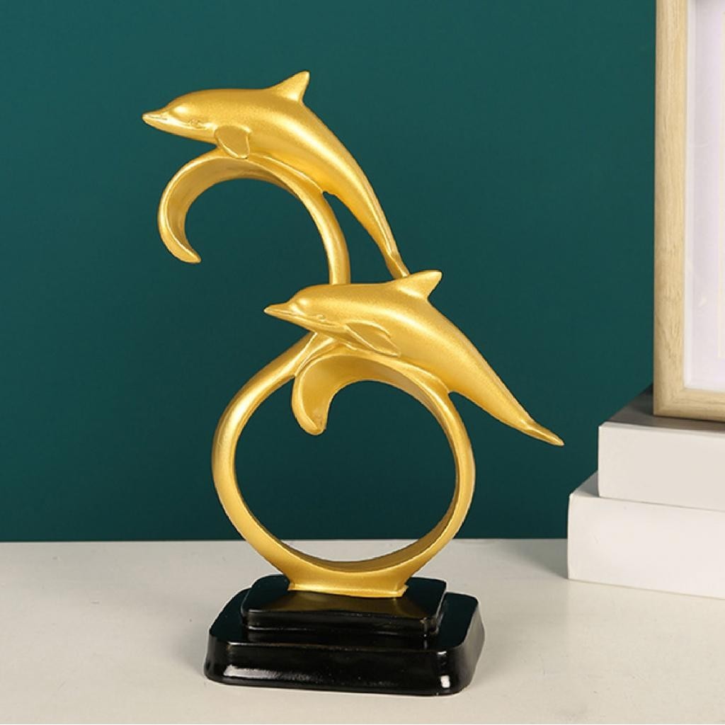 Xunb Dolphin Statue Stable Base Gold Color Figurine Durable Resin ...