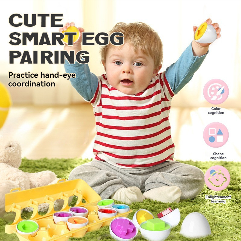 12PCS Egg Shape Matching Set Toys Montessori Color Recognition Sorter ...