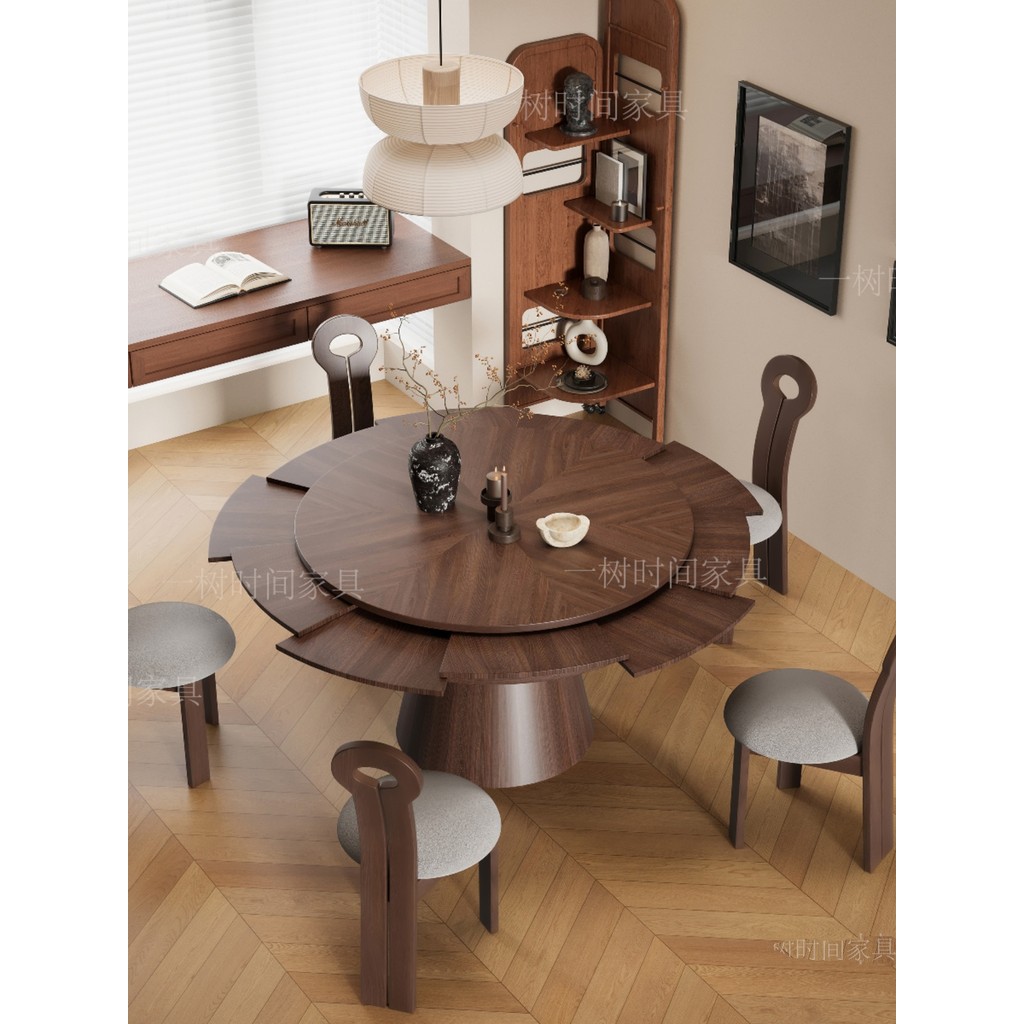 Designer Style Transformable Round Table Vintage Solid Wood Rotating ...