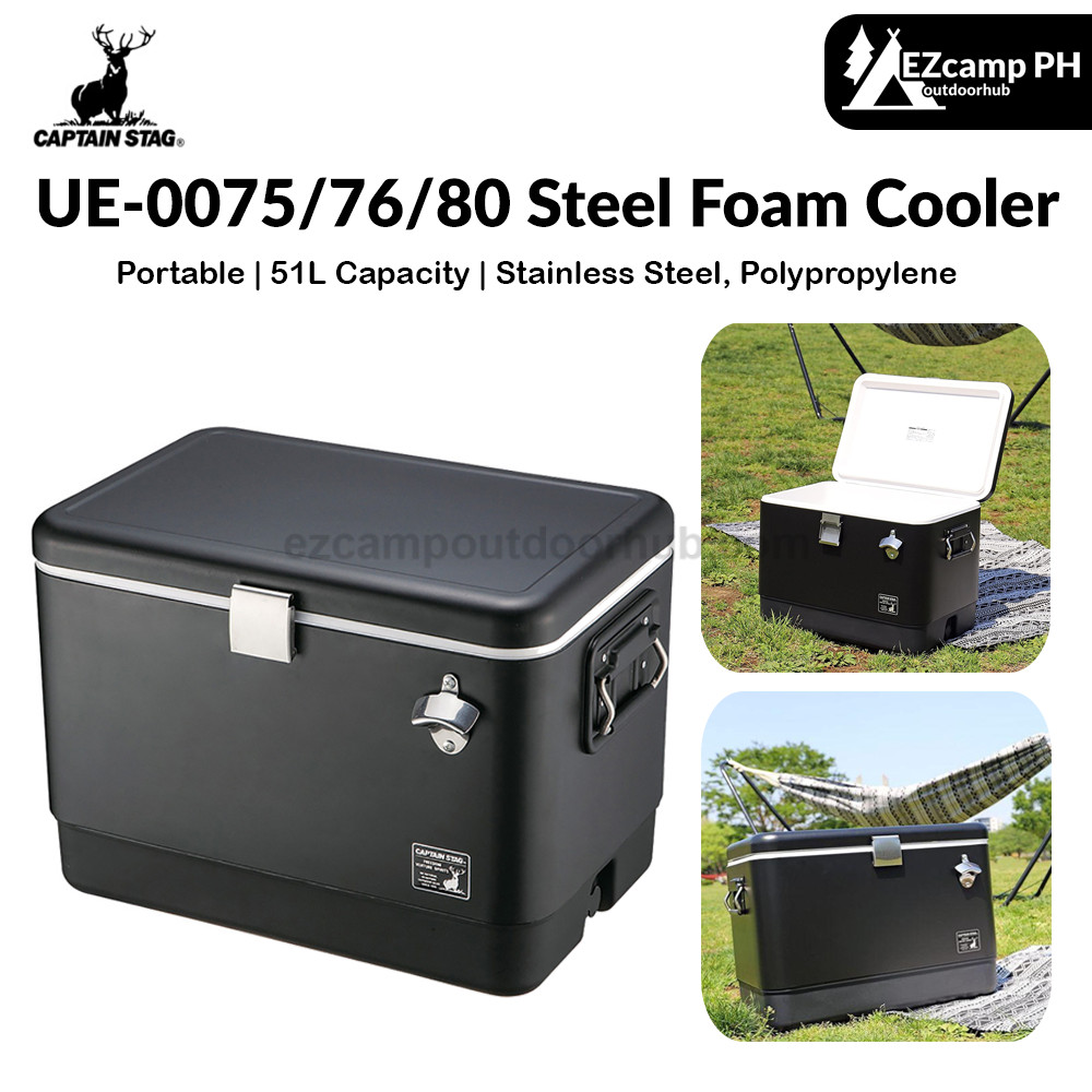 CAPTAIN STAG Steel Foam Cooler 51L Large Capacity Multifunctional Food Drink Storage Ice Chest ...