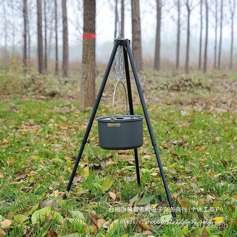 Portable Telescopic Firewood Stove Stand BBQ Rack Outdoor Triangle Pot ...