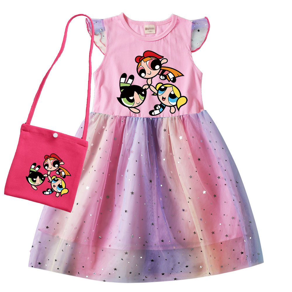The Powerpuff Girls Pattern Sleeveless Mini Dress Set Hat For Girls ...