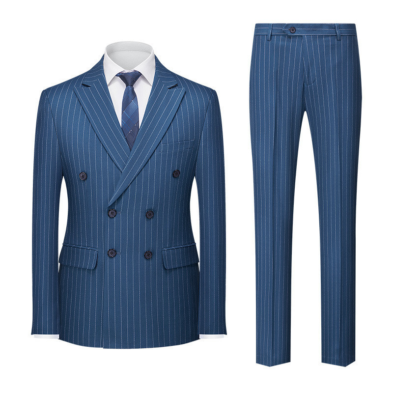 New Men's Suit Suit Striped Suit Two-Piece Suit Men's Double Slit Suit ...