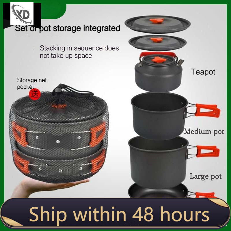 [Anti-scalding Handle]4-in-1 Outdoor Camping Set Cookware Kit Hiking ...