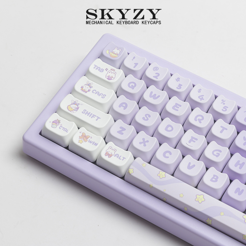 Fantasy Purple Rabbit Keycaps MAO Profile cat shape anime PBT Dye Sub ...