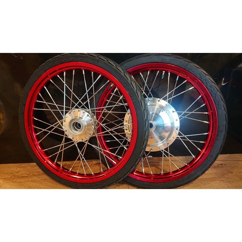 Red Wheel Set Rim 17 1.40x17 Glass Hub With Fire Pattern Tire + Inner ...